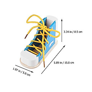 NUOBESTY Learn to Tie Shoes Wooden Lacing Shoe Toy Shoelaces Tying Toy Teaching Kit for Kids, Blue
