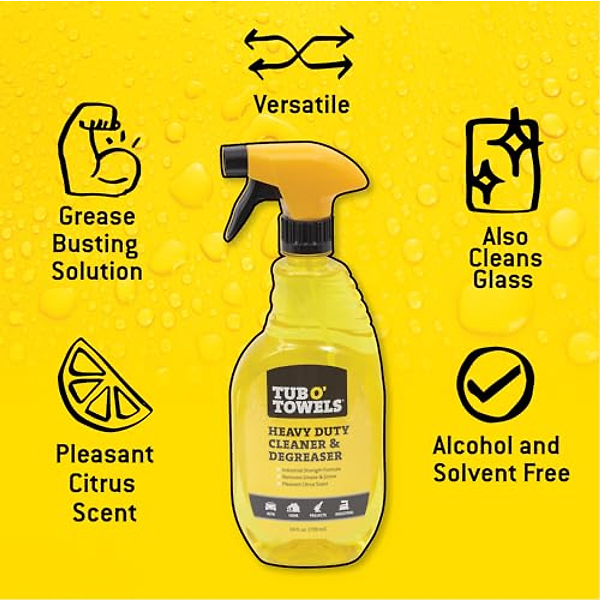 Tub O' Towels Heavy Duty Cleaner and Degreaser Spray Helps in Removing Oil Tar Paint Dirt Caulk Grease Grime Gunk Epoxies, Industrial Strength, Home & Auto, Made In USA, Citrus Scent, 24oz, 12-Pack