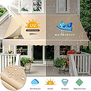 AECOJOY 13'×10' Patio Awning Retractable Awning Sun Shade Awning Cover Outdoor Patio Canopy Sunsetter Deck Awnings with Manual Crank Handle, Beige