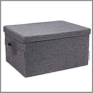 Bigso Soft Foldable Polyester Storage Box with Lid | Fabric Storage Bin with Lid and Handles for Closets and Rooms | Collapsible Storage Box for Clothes and More | 13.4″ x 17.7″ x 9.8” | Large | Grey