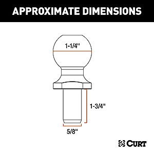 CURT 40010 Replacement Trailer Sway Control Ball, 1-1/4-Inch Diameter, 5/8 x 1-3/4-In Shank, Packaged