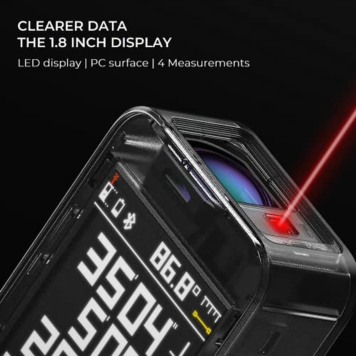 Laser Measure Pro with Bluetooth, 5 Modes, Virtual Ruler, Real-time Measuring, USB-C Rechargeable, Vibration Response, 850 mAh, LED Color Screen, Unlimited Storage, 164 ft, ±1/16" & 1/8"