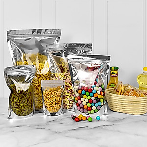 100PCS Resealable Mylar Bags for Food Storage, 5.9'' x 8.7'' Smell Proof Ziplock Bags Freestanding, Aluminum Foil Packaging Pouches Bag for Cookies, Nuts, Tea, Candy - 6.3 Mil