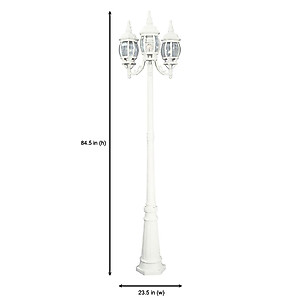 DESIGNERS FOUNTAIN Riviera 3-Light Outdoor Post Lantern Light with Clear Beveled Glass Shade, White, 1923-WH