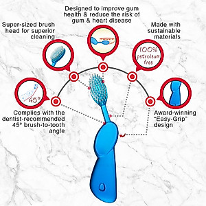 RADIUS - Original Left Hand Toothbrush, Soft Bristles, Designed to Improve Gum Health and Reduce the Risk of Gum Disease, Made with Sustainable Materials (Colors May Vary)