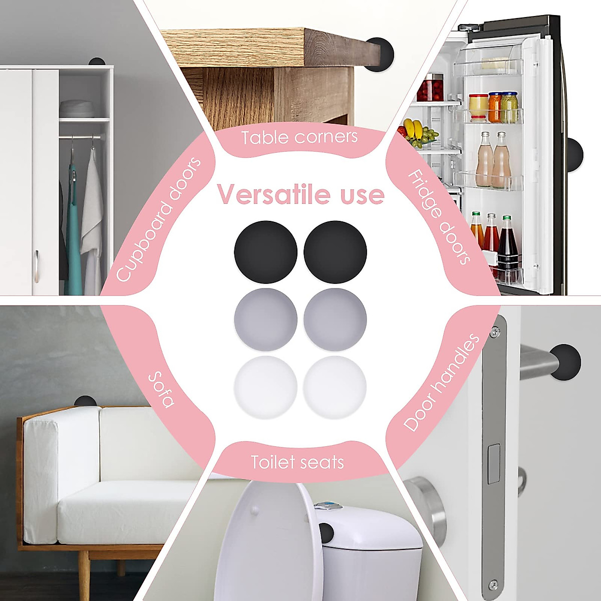 6PCS Door Stoppers Wall Protector Door Handle Bumper Door Knob Bumper Cover Door Stopper Self-Adhesive Silencer for Cabinet Furniture Home Office Glass Table Door Protectors