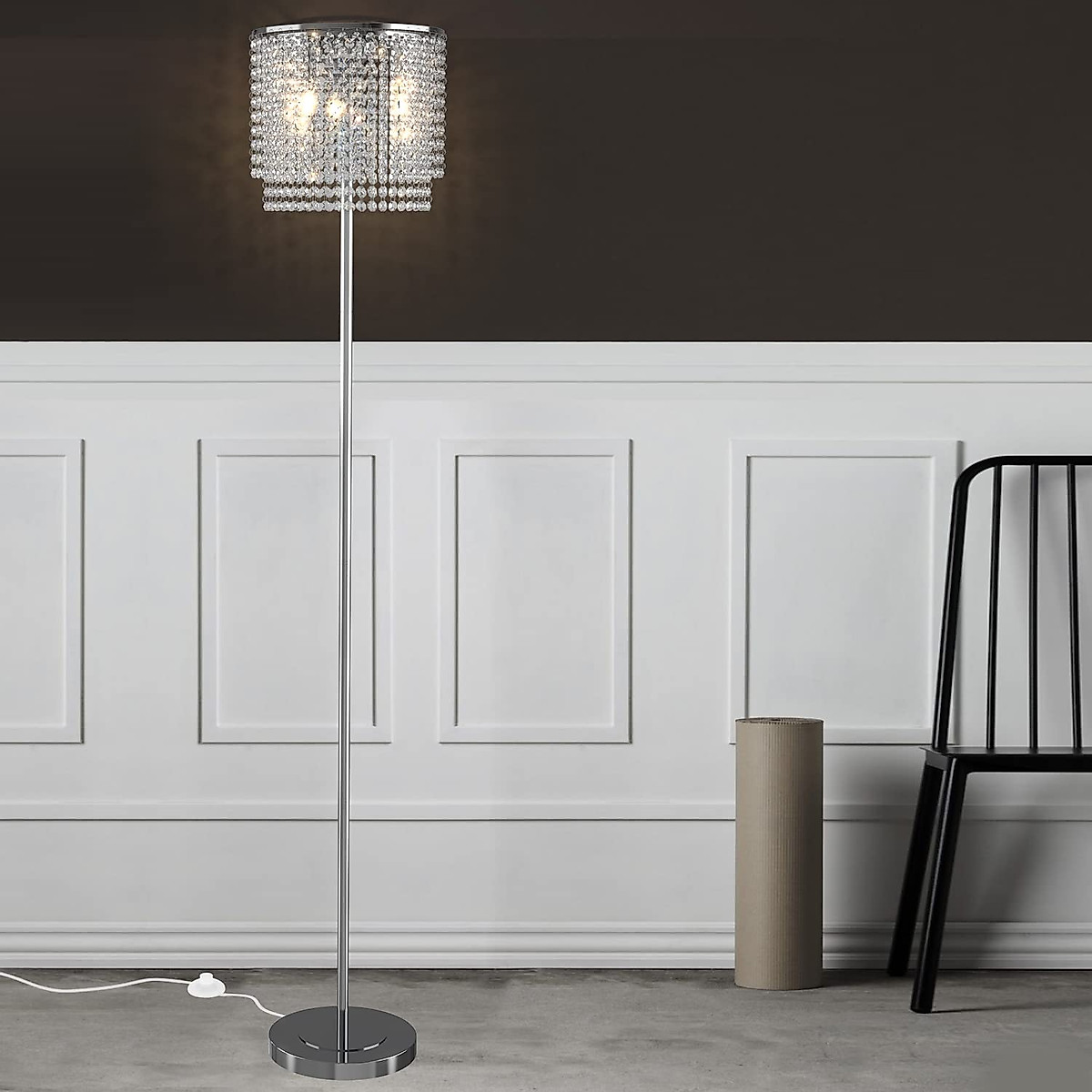 Crystal Floor Lamp, Modern Standing Lights 64.9" Tall Pole Lamp Elegant Chrome Finish with Crystal Shade Floor Lamp Bright Floor Lamp for Living Room Bedroom Office Study Room Girls Room Silver