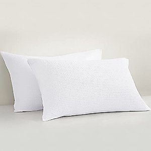PHF Cotton Waffle Weave Pillowcases King Size Set of 2, No Insert, 20" x 36" Ultra Soft Cotton Blend Pillow Shams, Comfy Breathable and Skin-Friendly Pillow Cases Covers, White