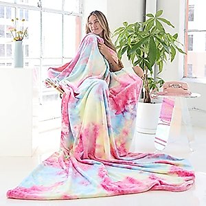 Ailemei Direct Rainbow Tie Dye Throw Blanket for Girls, Soft Cute Funny Decorative Throw, Fuzzy Pastel Plush Blankets for Teen Girl Adults Kid's Gift