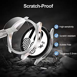[5+5 Pack] Compatible for Samsung Galaxy Watch 5 / Galaxy Watch 4 44mm Screen Protector Case,Matte PC Bumper Cover+5 Tempered Glass Screen Protector Films for Galaxy Watch 5 4 Accessories