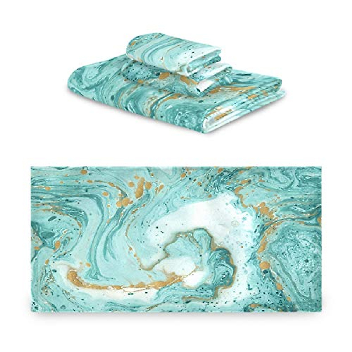 Naanle 3D Beautiful Green Marble Soft Luxury Decorative Set of 3 Towels, 1 Bath Towel+1 Hand Towel+1 Washcloth, Multipurpose for Bathroom, Hotel, Gym, Spa and Kitchen