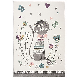 SAFAVIEH Carousel Kids Collection Area Rug - 5'3" x 7'6", Ivory & Pink, Non-Shedding & Easy Care, Ideal for High Traffic Areas for Boys & Girls in Playroom, Nursery, Bedroom (CRK187A)