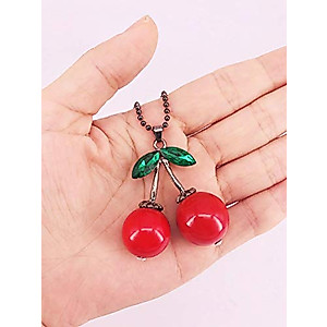 QTMY Cute Cherry Pendant Long Necklace Jewelry for Teen Girls Women