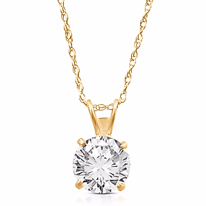 Jewelili 10K Yellow Gold 6.5mm Cubic Zirconia Solitaire Pendant Necklace, 18" Rope Chain