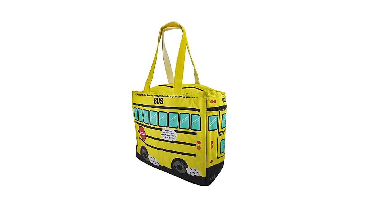 Yellow School Bus Insulated Canvas Tote Bag for Teachers & Kids