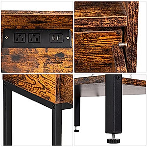 Lerliuo Nightstand with Charging Station and USB Ports, 3-Tier End Side Table with Storage Drawer and Shelf, Modern Bedside Night Stand for Bedroom, Living Room- Retro Brown