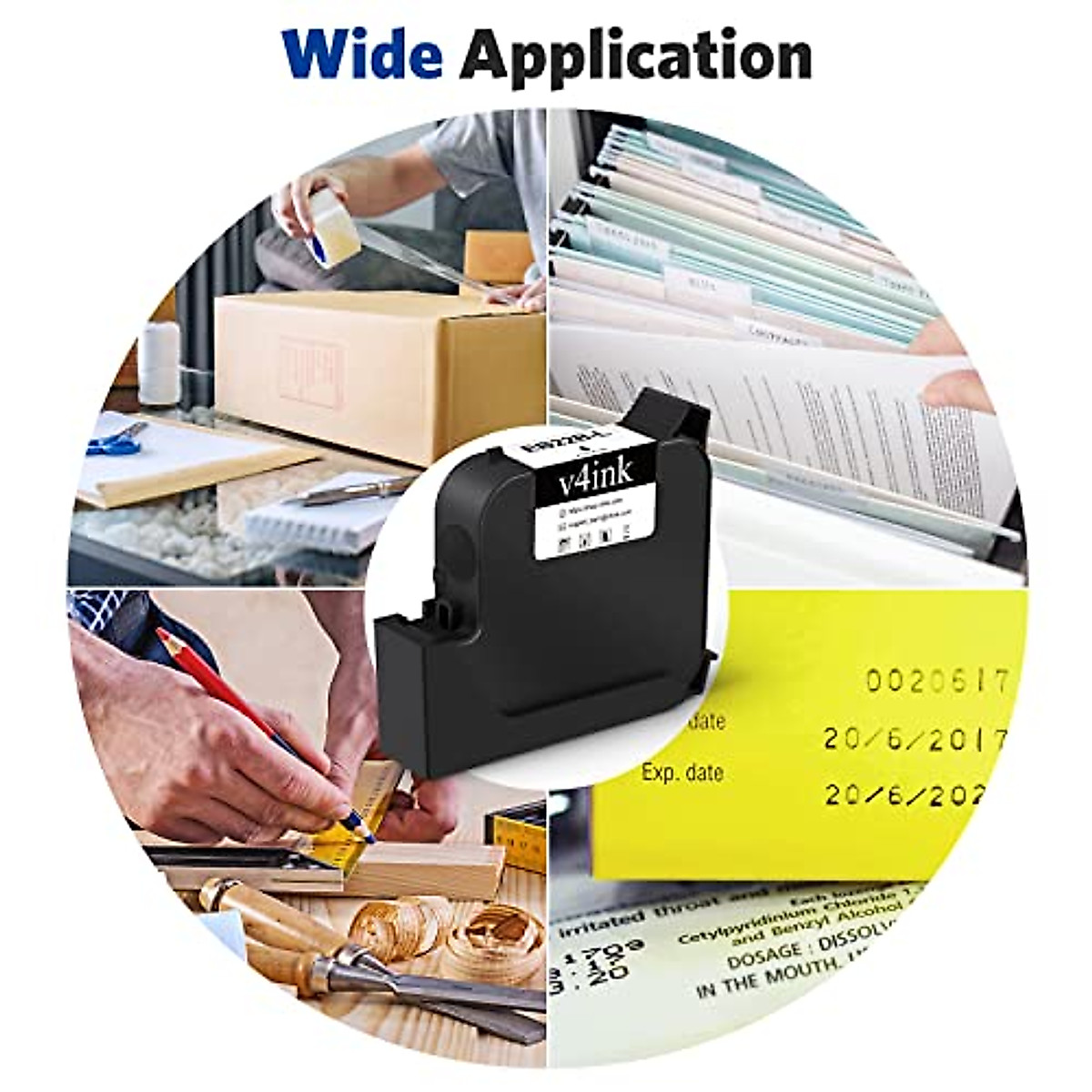 v4ink Original Solvent Fast Dry Ink Cartridge EB22B-L (1 Inch) Replacement BENTSAI B35 B85 Handheld Inkjet Printer (Black, 1-Pack)