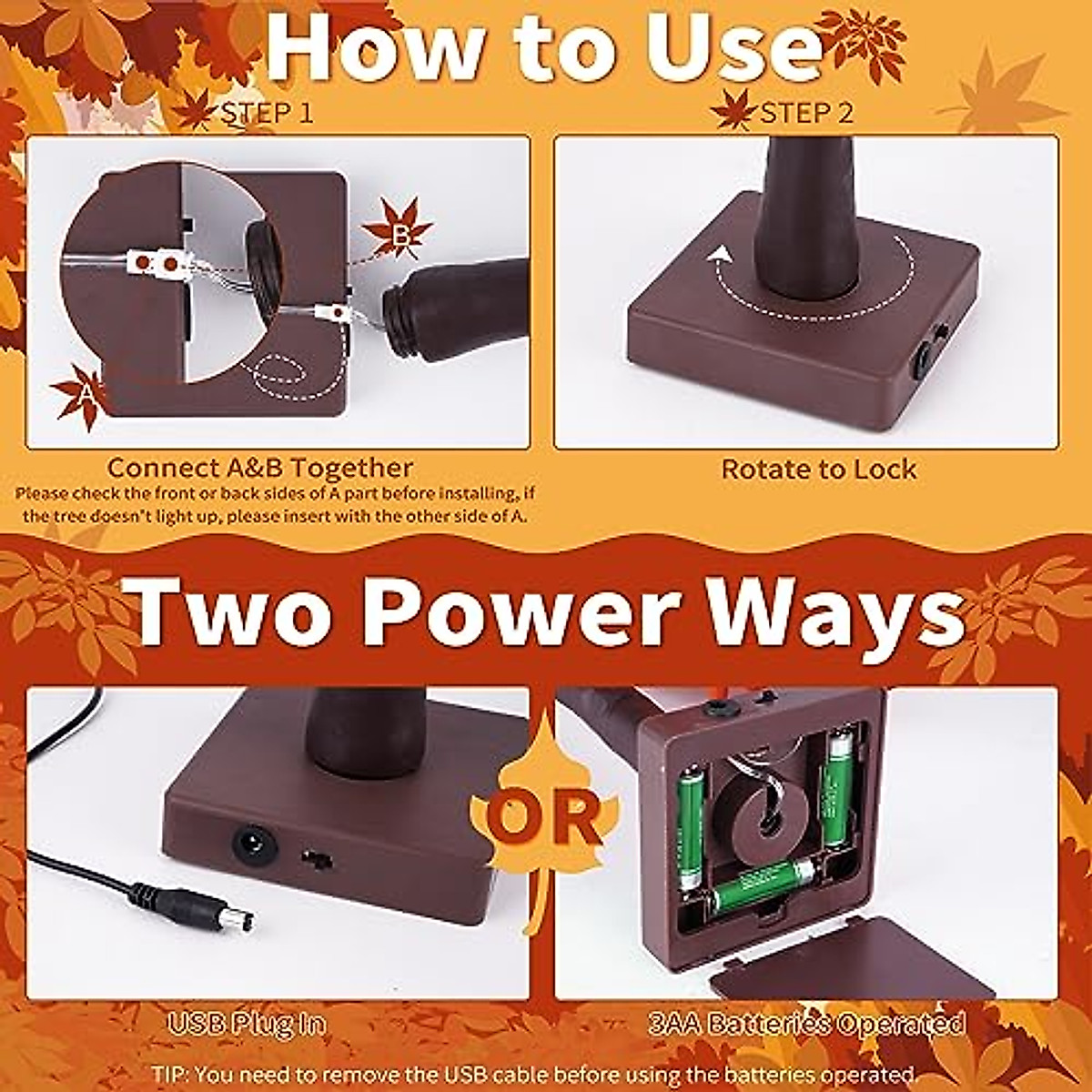 22 Inch Lighted Maple Tree Fall Tree Thanksgiving Tree Decorations with 6 Acorns & Pumpkins & Pinecones Autumn Decor with 18 LED Thanksgiving Decorations Indoor for Harvest, Fall, Party, Table