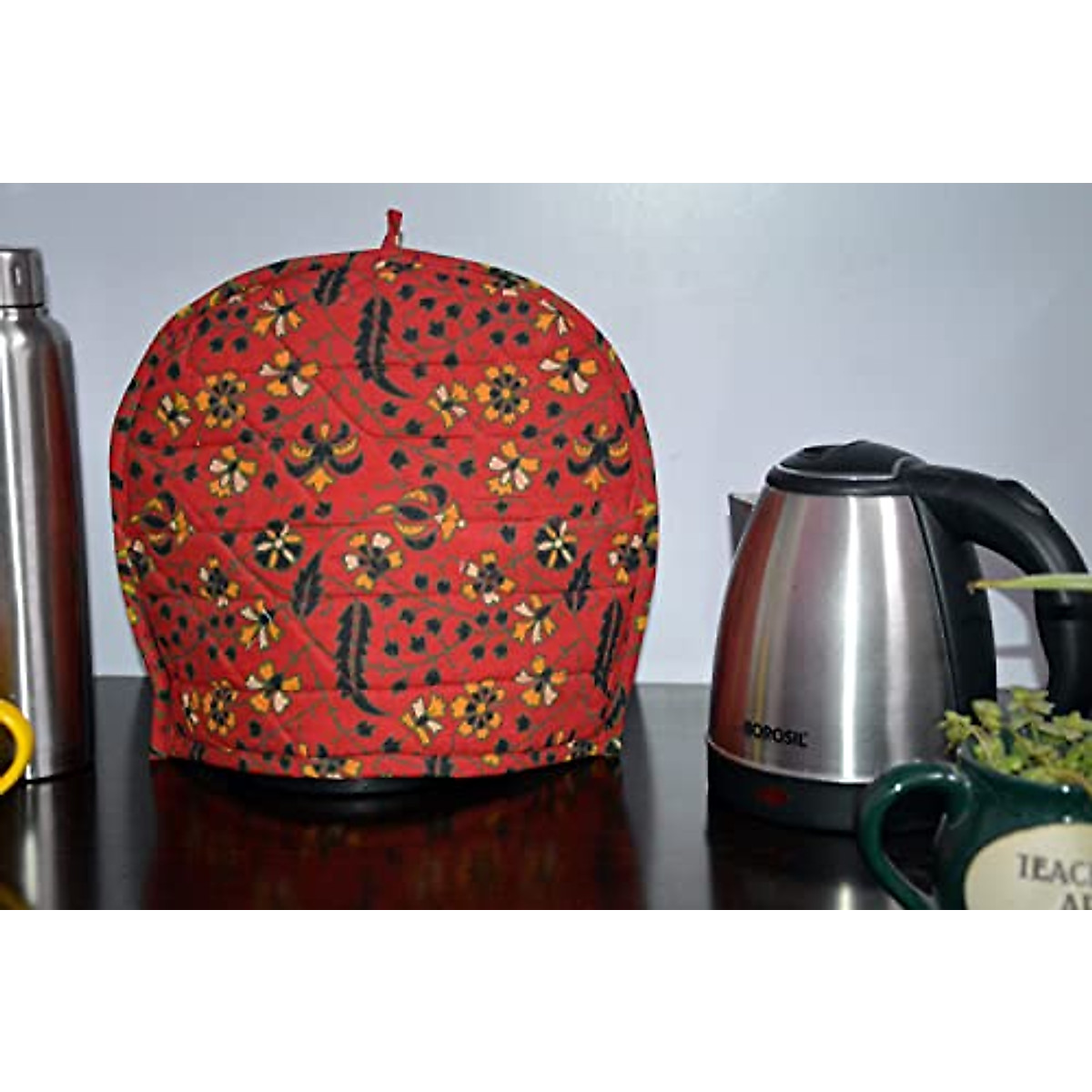 Handmade Kitchen Cozies-Teapot Warmers-Tea Cosy kitchen accessories Cotton kettle cover Tea Cozy Teapot cover Mandala Printed Tea Cozy (Red Mandala)