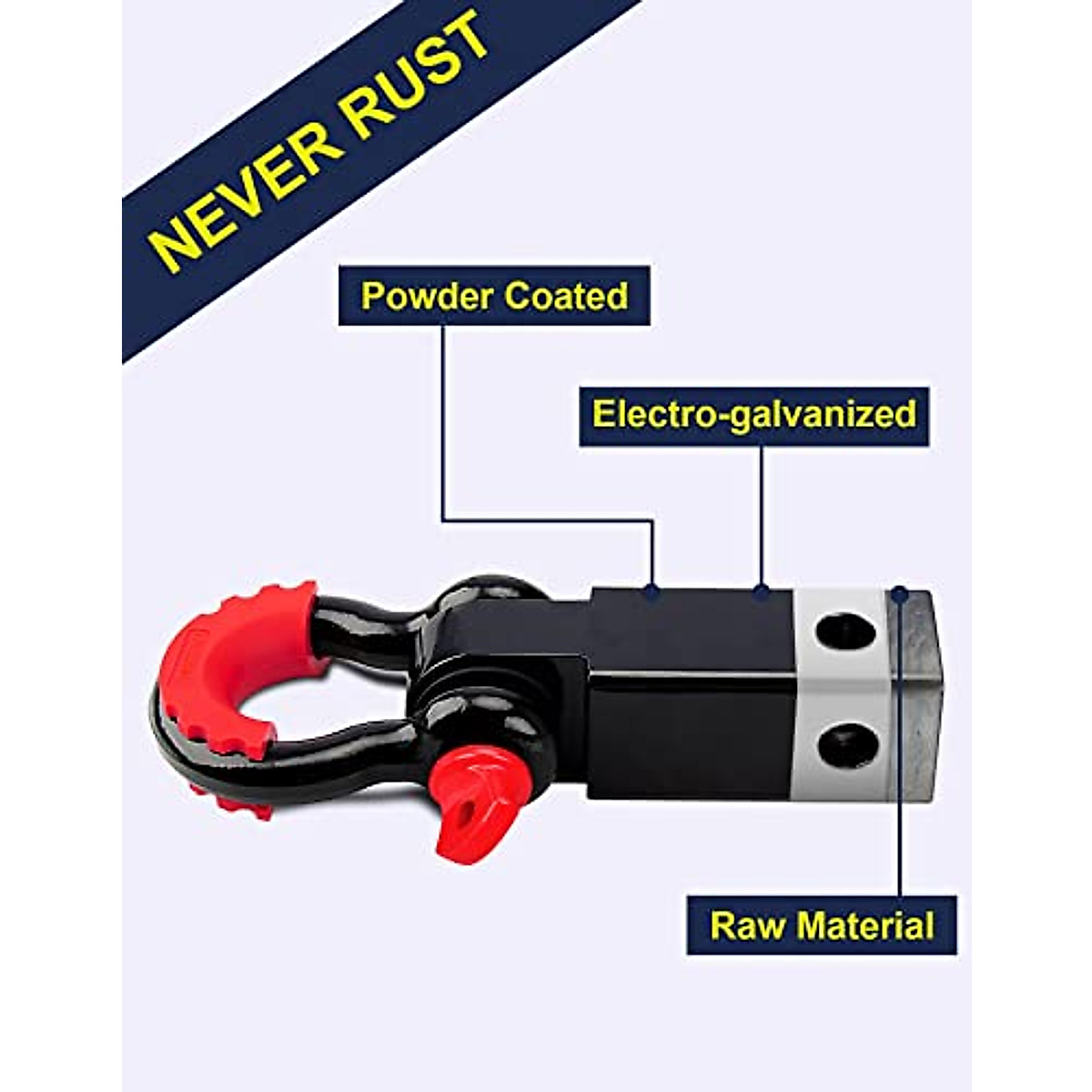 Shackle Hitch Receiver 2 inch, 41918 Lbs Break Strength Never Rust Receiver Shackle Bracket Heavy Duty and Solid with 3/4'' D Ring Shackle, Towing Accessories Compatible with Trucks Jeeps