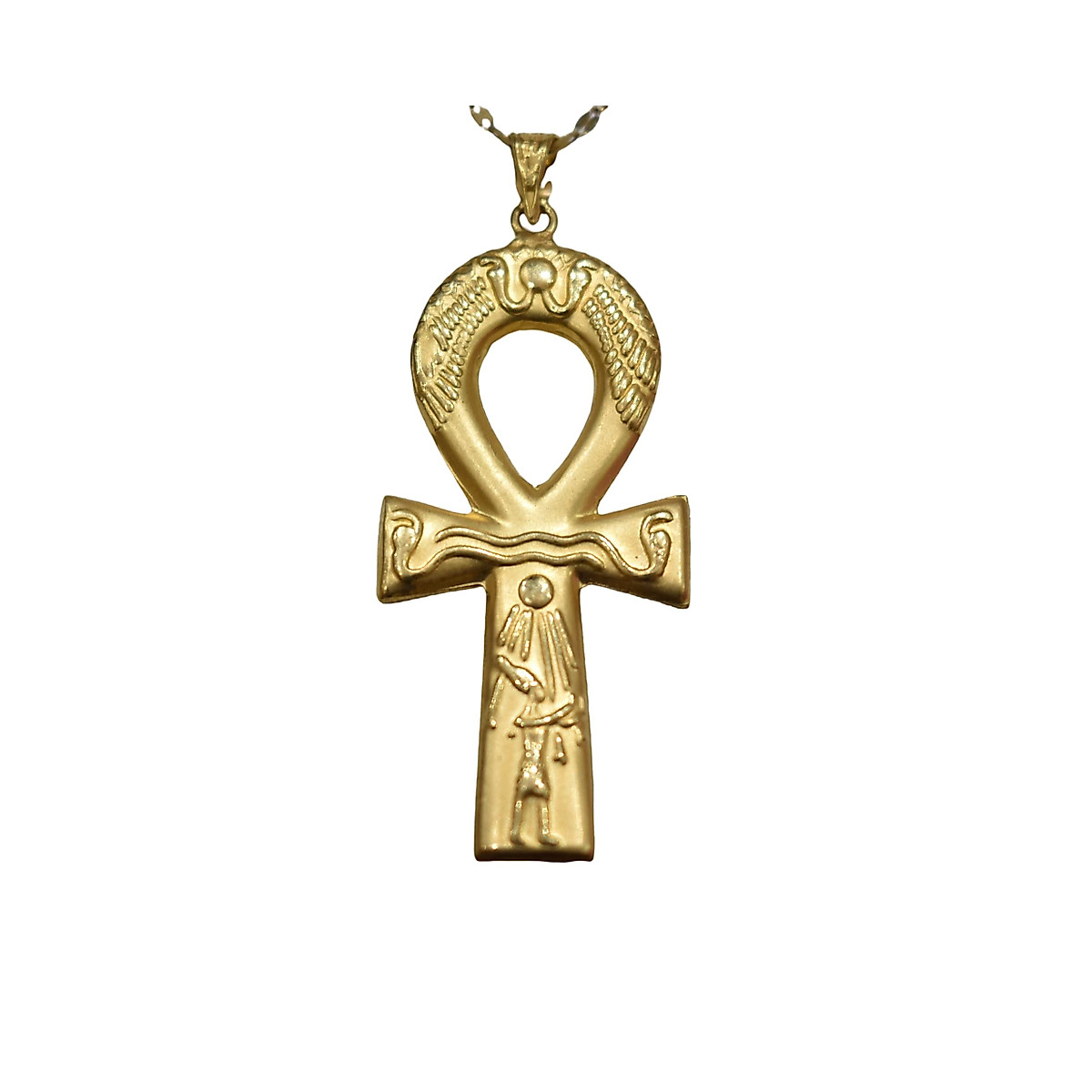 FAMA.store Egyptian Jewelry Ankh Cross Key of Life 18K Solid Yellow Gold necklas Pendant #6 (Large)