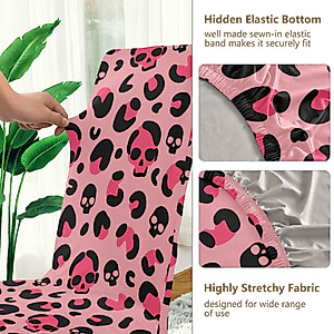 JUNZAN Halloween Skull Leopard Camouflage Pink Chairs Covers Set of 4 Slipcovers Spandex Dining Chair Covers for Outdoor Chair Ceremony