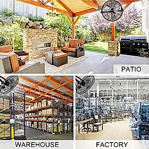 HealSmart 18 Inch Industrial Wall Mount Fan, 3 Speed Commercial Ventilation Metal Fan for Warehouse, Greenhouse, Workshop, Patio, Factory and Basement - High Velocity