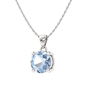 Diamondere Natural and Certified Aquamarine Solitaire Petite Necklace in 14k White Gold | 0.42 Carat Pendant with Chain