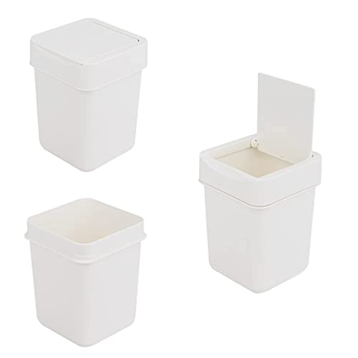 carrotez Small Trash Can with Lid, 2 Liter/ 0.5 Gallon, Mini Trash Can, Waste Basket, Garbage Container for Coffee Bar, Bathroom, Kitchen, Office, Desk, Bedroom, Tabletop - White