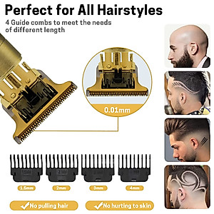 Vacto Cordless Hair Clipper, Zero Gapped T-Blade Trimmer Rechargeable Beard Trimmer, Professional Hair Clippers with 4 Guide Combs Hair Grooming Set for Men (Bronze)