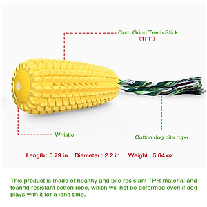 AGIEG Dog Toy Corn Yellow Puppy Squeaky Toys Pet Durable Chewing Toothbrush Cleaning Back Teeth, Add Toothpaste, Chew Toy for Mediun and Large Dogs,All Breed Size