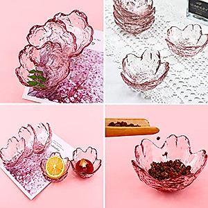 SZHTSWU Pink Cherry Blossom Glass Soy Sauce Dish Petals Shape Mini Cute Crystal Dessert Bowl, Appetizer Plates, Tea Bag Holder, Small Dip Bowls for Snack Sauce, Jam, Sushi, Side Dish (Gold Side)