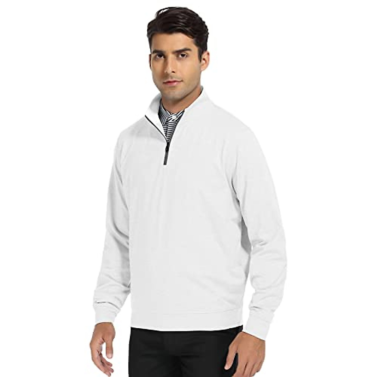 DEOLAX Mens Quarter Zip Pullover Solid 1/4 Zip Pullover Mens Athletic Long Sleeve Sweatshirt Mock Neck Golf Shirts for Men White