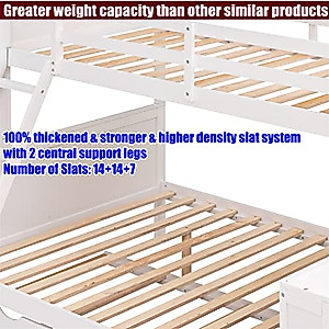 SNIFIT Upgraded Version & Stronger Solid Wood Convertible Bunk Bed Twin Over Full with Trundle & Storage Shelves, Thickened More Stable Wooden Twin Over Full Size Bunk Bed (Easier Assembly) (White)
