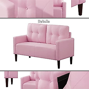 Lambgier Loveseat Sofa 52-in Small Sofa – Modern Loveseat Couch for Compact Living Space Bedroom – Pink Loveseat