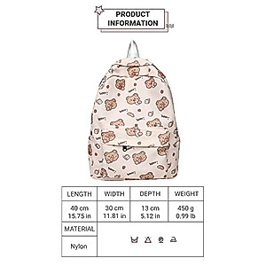 Kaupuar Japanese Backpack Kawaii Backpack for School Teen Girls Aesthetic Backpack Student Lovely Bookbag (Beige)