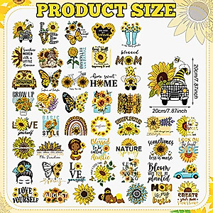 48 Pcs Iron on Decals for Clothing Heat Transfer Stickers Iron on Decals Washable Iron on Patches for T Shirt Bag Hat Pillow DIY Craft Decorations (Sunflower Style)