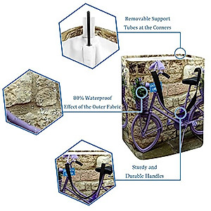 Bicycle Lavender Laundry Basket Large Cloth Organizer Bag Basket Foldable Laundry Hamper with Handles