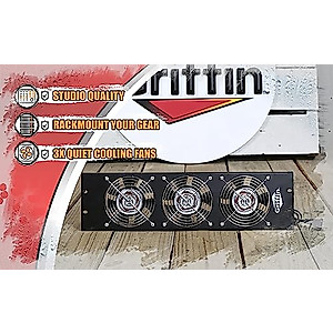 GRIFFIN Rackmount Cooling Fan | 3U Ultra-Quiet Triple Exhaust Fans, Keep Studio Audio Equipment Gear Cool | Rack Mount on Network IT System Server Rails | DJ PA AMP Temperature Control Panel Cabinet