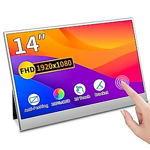Magedok Portable Monitor,14”Touchscreen Monitor,FHD 1080p,100% sRGB Display,with USB-C,HDMI,Mini DP,Folding Kickstand Extend Second Screen for Laptop/PC/Phone/Switch/Xbox