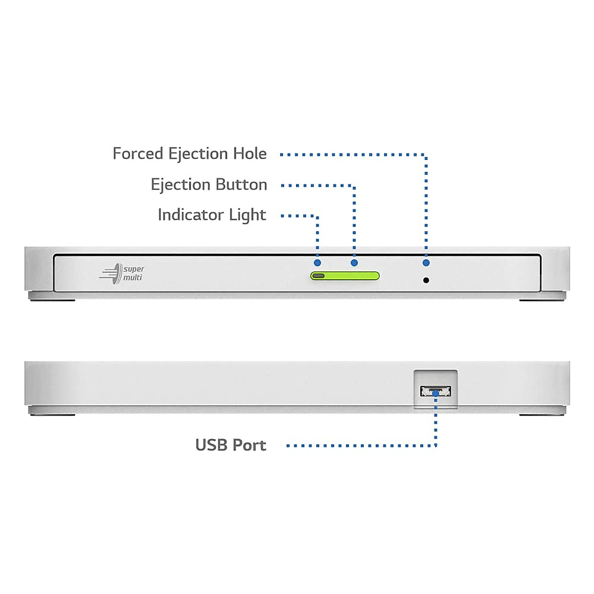 Hitachi LG External CD/DVD Drive | Portable Player Burner for Laptop, PC, Smartphone | USB Type-C | Multi OS (Window, Mac, Android, Fire) (White)