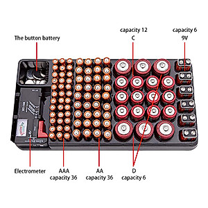 Battery Organizer Storage Case Holder with Tester Holds 98 Battery