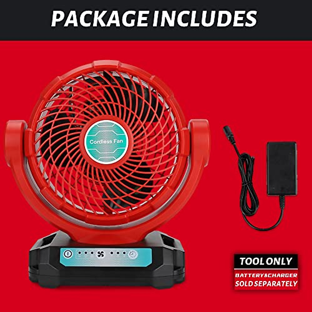 Cordless Fan for Milwaukee, 14" 3500CFM Floor Fan Powered by Milwaukee M18 18V Battery/AC Adaptor, Battery Operated Camping Fan for Outdoor Warehouse Gym Factory Travel, 3-Speed Jobsite Industrial Fan