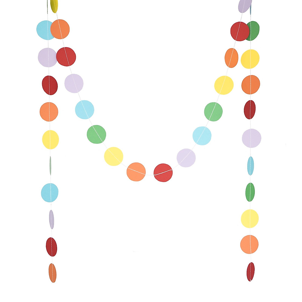 Chloe Elizabeth Circle Dots Paper Party Garland Streamer Backdrop (4-Pack, 10 Feet Per Garland, 40 Feet Total) - Circus Rainbow