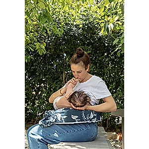 My Brest Friend Original Nursing Pillow for Breastfeeding, Nursing and Posture Support with Pocket and Removable Slipcover, Navy Bluebells