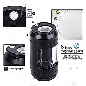 METSHOW Light-Up LED Transparent Seal Storage Jar，Magnifying Viewing Glass Airtight Jar with Grinder ，8 x Magnification Glass(Black)