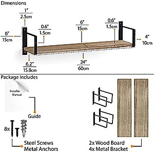 Wallniture Toledo Floating Shelves for Wall, Wall Shelf for Living Room Decor, Kitchen Organization, Bathroom Organizer, Shelves for Bedroom Burnt Set of 2