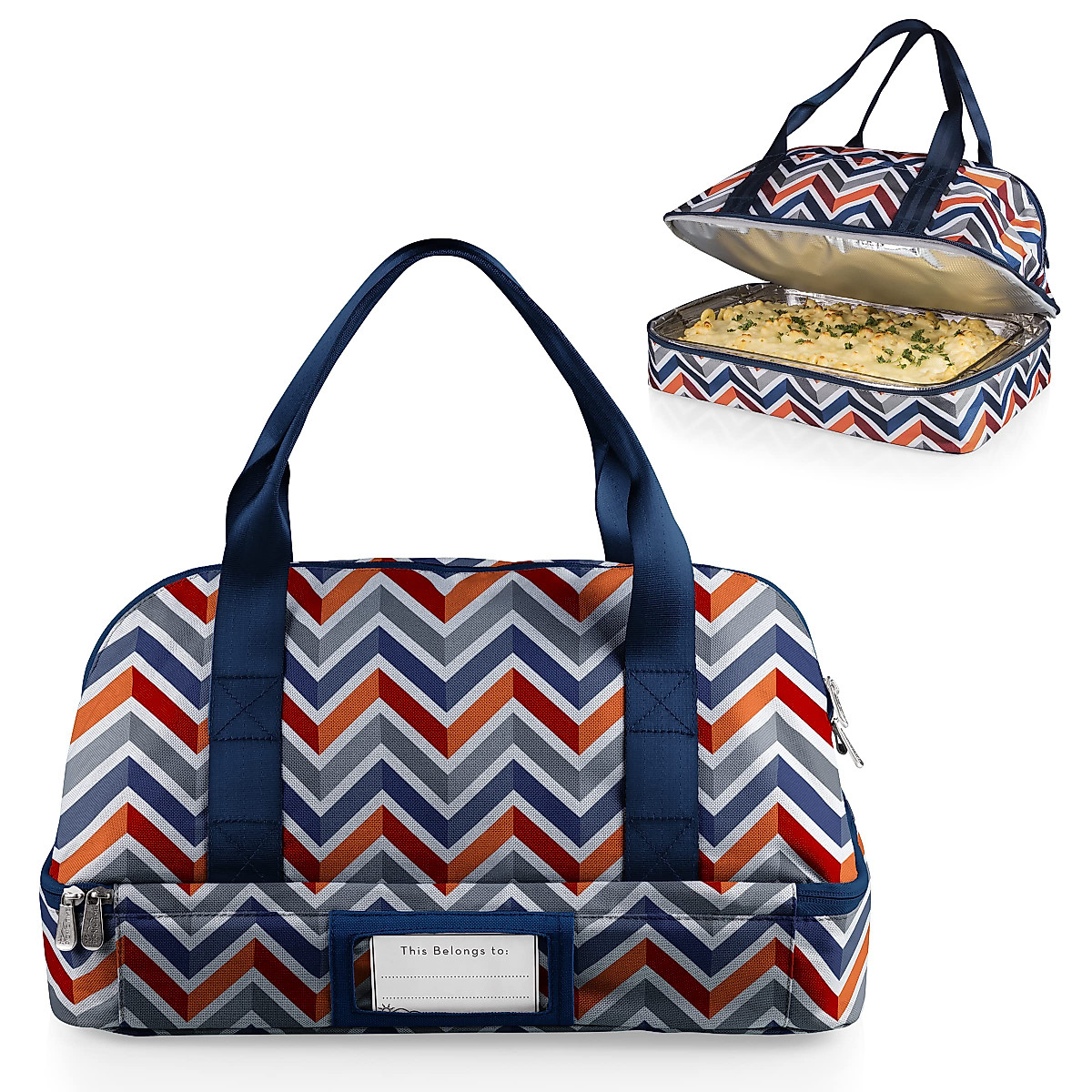 ONIVA - a Picnic Time brand Potluck Casserole Carrier, Insulated Thermal Food Carrier, Insulated Casserole Carrier, Navy Blue, Orange, & Gray Pattern