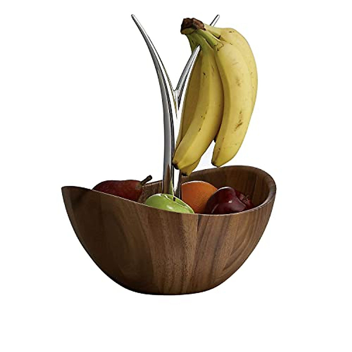 nambe Fruit Tree Bowl | Fruit Basket with Banana Hanger | Large Decorative Wooden Fruit Bowl for Kitchen Counter or Centerpiece Table Décor | Made of Acacia Wood and Metal Alloy | 12-Inch