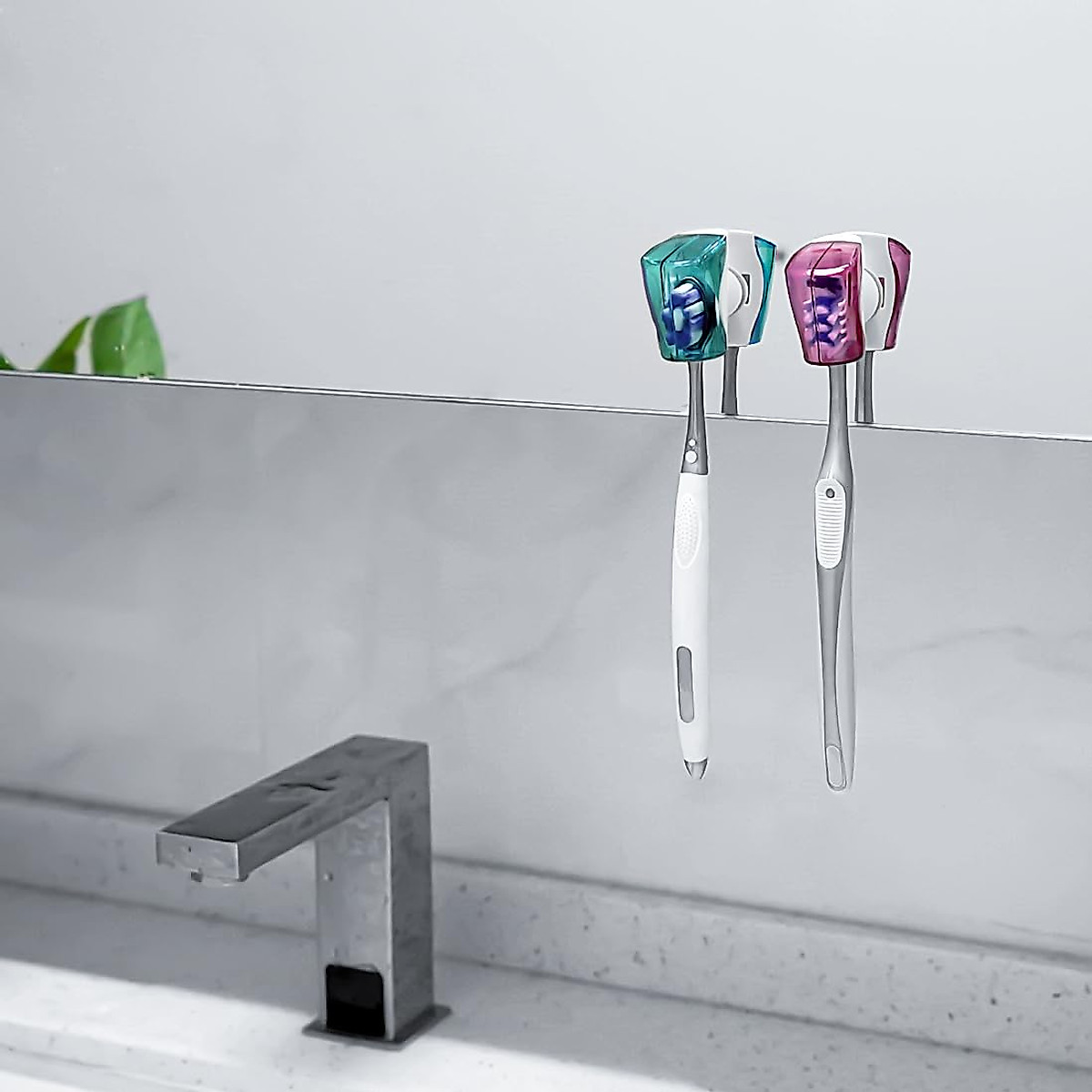 Linkidea Travel Toothbrush Head Covers with Suction Cup Portable Wall Mount Toothbrush Holder, Toothbrush Cap Case Box Convenient for Travel, Outdoor (3PCS)